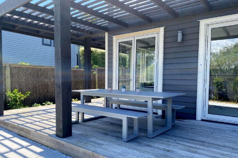 The Long Lunch Range: 2.4M outdoor dining table, & 2 bench seats (grey ...