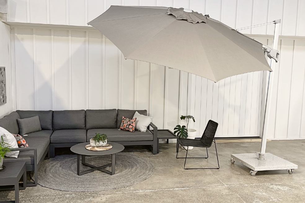3M Round Sunbrella Cantilever Umbrella, 'Graphite' canopy - Outside Space