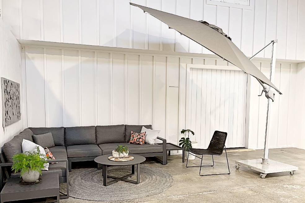 3M Round Sunbrella Cantilever Umbrella, 'Graphite' canopy - Outside Space