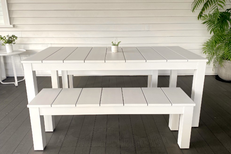 Alfresco Range: 1.8M outdoor table & 2 benches (white) - Outside Space