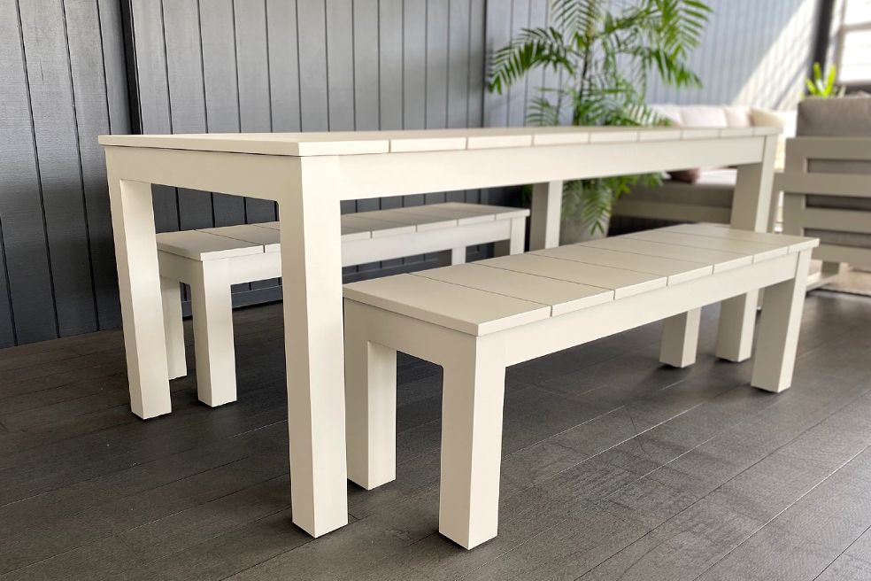Alfresco Range: 1.8M outdoor table & 2 benches (bone) - Outside Space