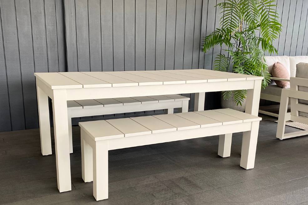 Alfresco Range: 1.8M outdoor table & 2 benches (bone) - Outside Space