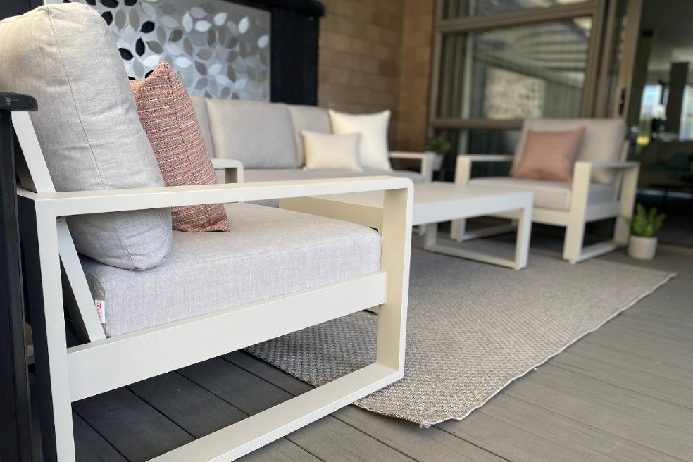 Unwind Range: Bone 3-seater sofa, 2 single chairs & coffee table - Outside Space