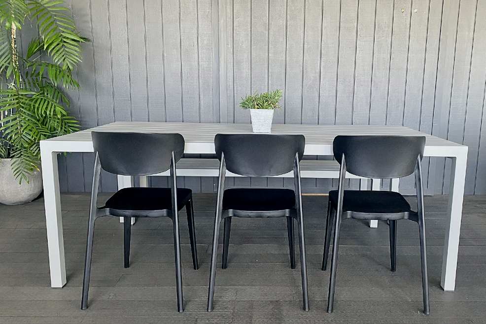 Dinner at Ours Range:Grey 2M Outdoor Table,1 Bench & 3 Amado Chairs (3 ...