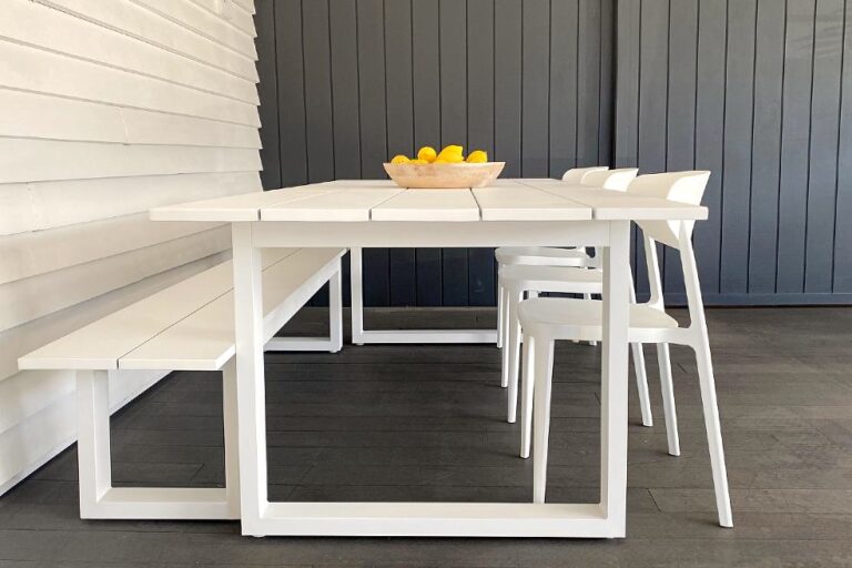 Long Lunch Range: White Outdoor 2.4M Table, Bench & 3 Amado Chairs (3 ...