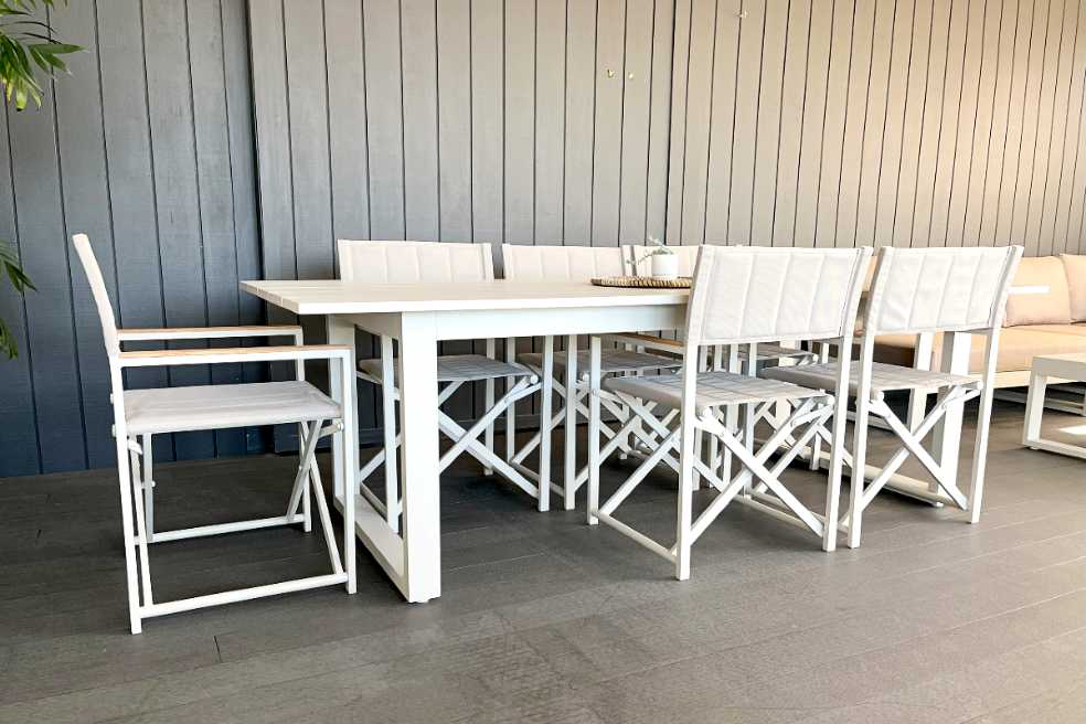 Long Lunch Range: Bone 2.4M Outdoor Table, 6 Directors Chairs - Outside ...