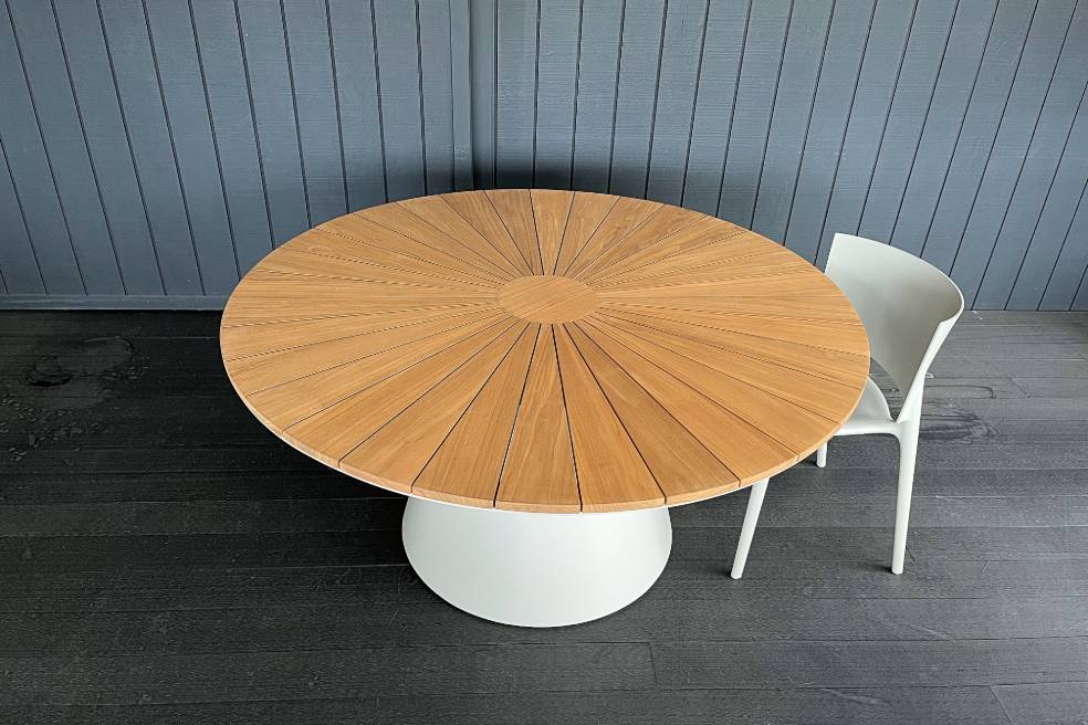 Round Teak 1.5M dia. Dining Table, Bone pedestal - Outside Space